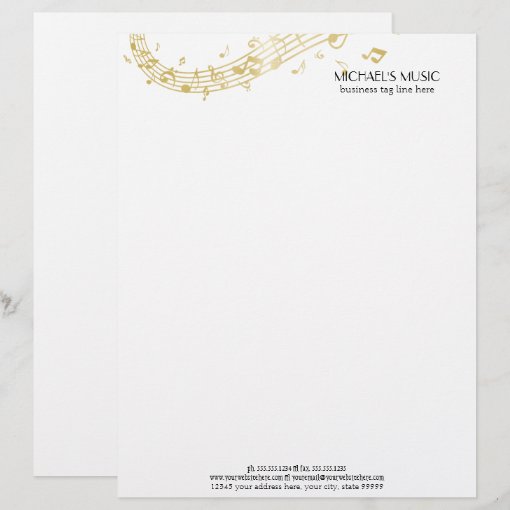 Modern Musical Business Branding Gold Music Notes Letterhead | Zazzle