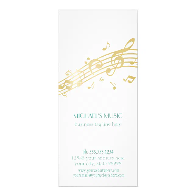 Modern Musical Business Branding Gold Music Notes Rack Card | Zazzle