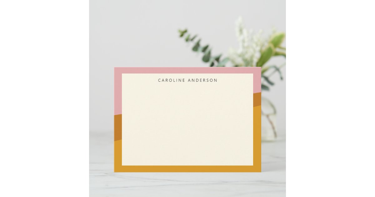 Modern Mustard Pink Border Personalized Name Note Card | Zazzle