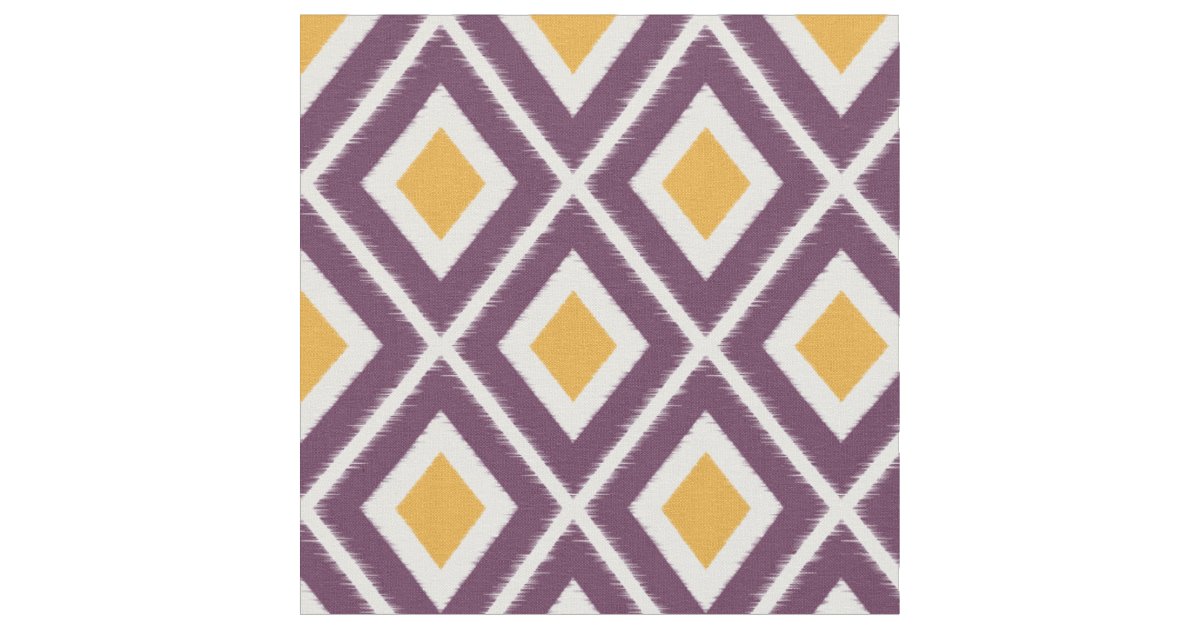 Modern Mustard Yellow and Purple Ikat Pattern Fabric | Zazzle