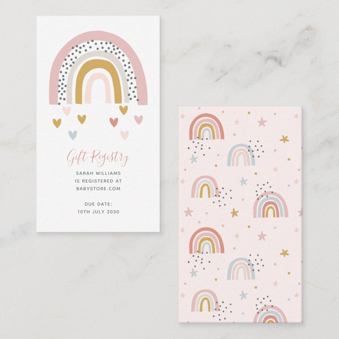 Modern Muted Rainbow Baby Shower Gift Registry Business Card | Zazzle