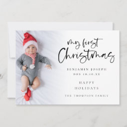 Modern My First Christmas Baby Custom Photo Holiday Card | Zazzle