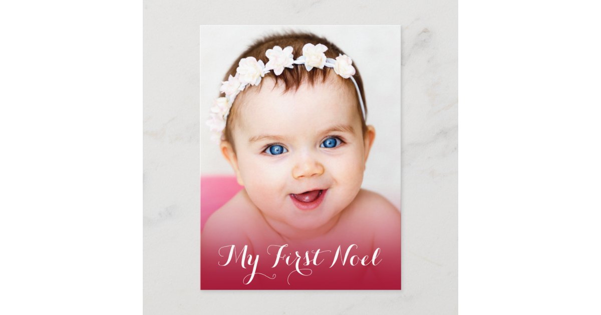 Modern My First Christmas Baby Photo Red Holiday Postcard | Zazzle