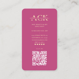 Modern Nail Artist Nail Tech Pink Gold Monogram Business Card | Zazzle