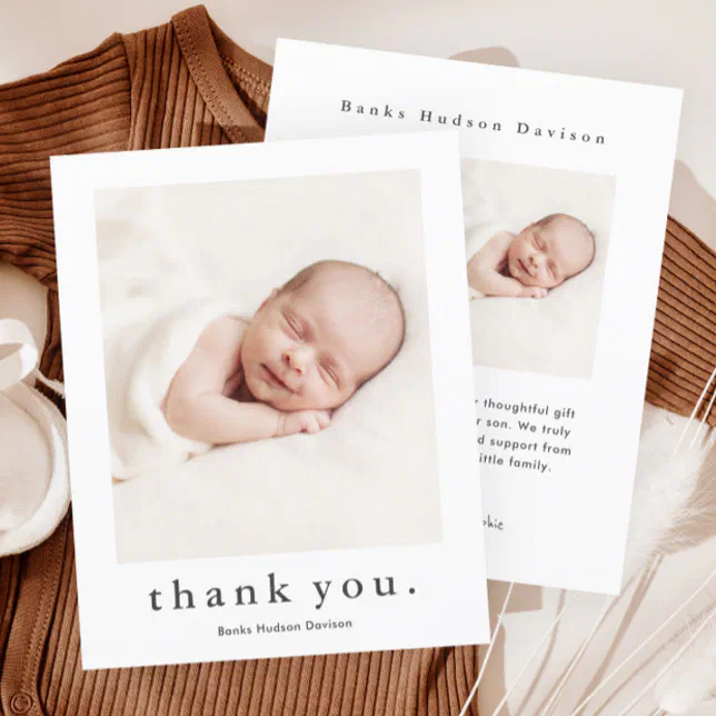 Modern Name 2 Photo Baby Thank You Card | Zazzle