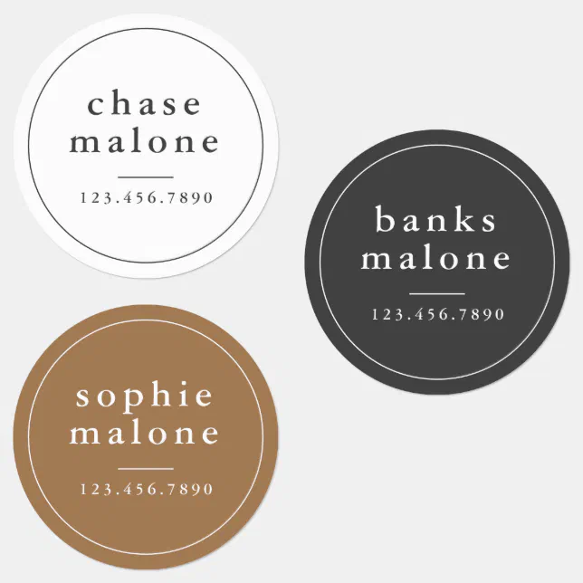 Modern Name and Phone Number Kids School Supplies Labels | Zazzle