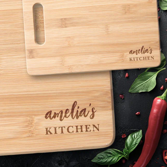 Modern name kitchen custom text engraved cutting board | Zazzle