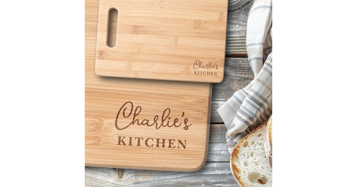 Modern name kitchen engraved cutting board | Zazzle