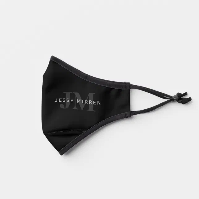 Modern Name & Monogram | Grey & Black Premium Face Mask | Zazzle
