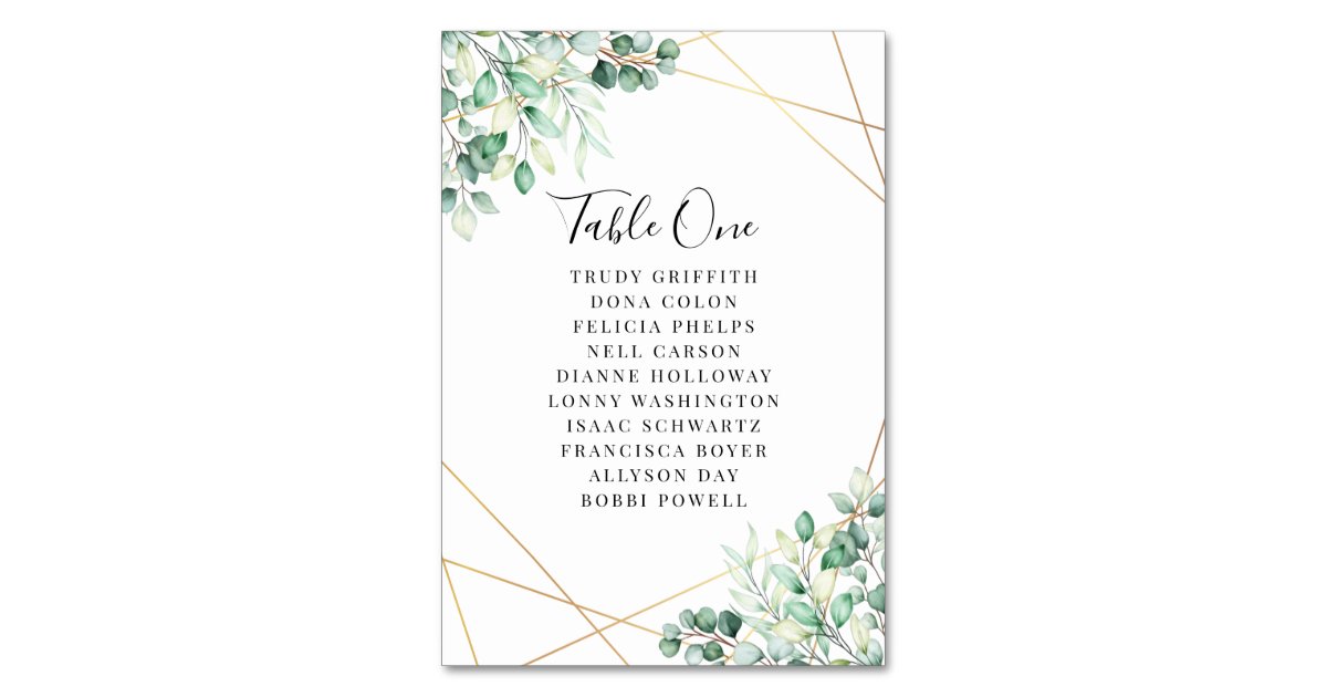 Modern Names Greenery Eucalyptus Geometric Wedding Table Number | Zazzle
