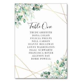 Modern Names Greenery Eucalyptus Geometric Wedding Table Number | Zazzle