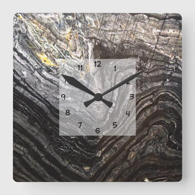 Modern Natural Stone Look Square Wall Clock | Zazzle