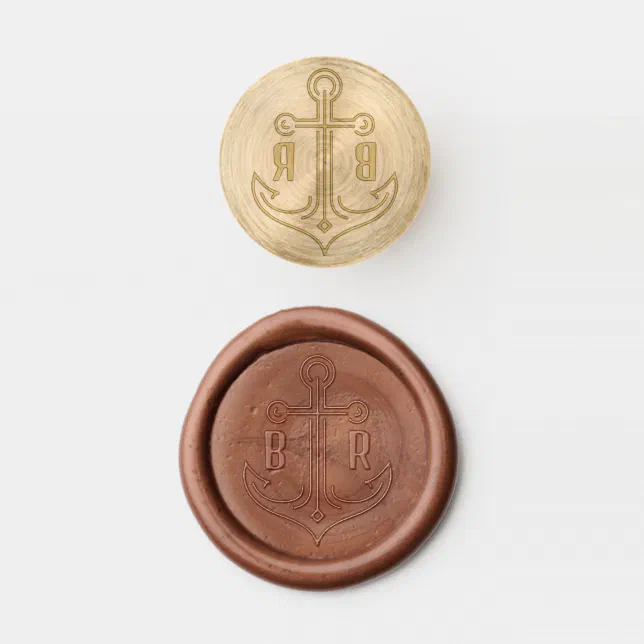 Modern Nautical Anchor Wedding Couple Initials Wax Seal Stamp | Zazzle