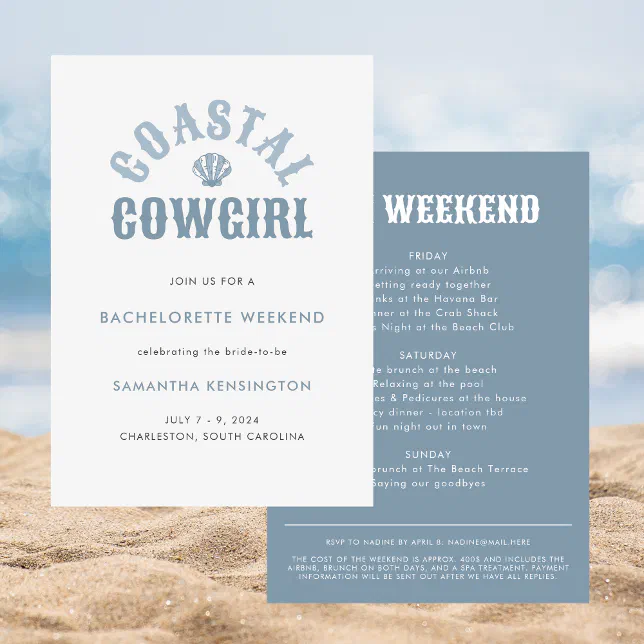 Modern Nautical Blue Coastal Cowgirl Bachelorette Invitation | Zazzle