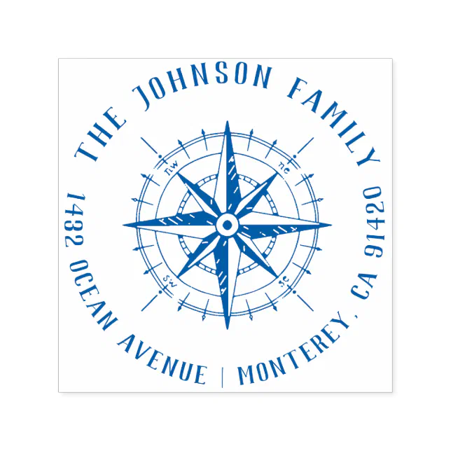 Modern Nautical Compass Family Name Return Address Self-inking Stamp ...