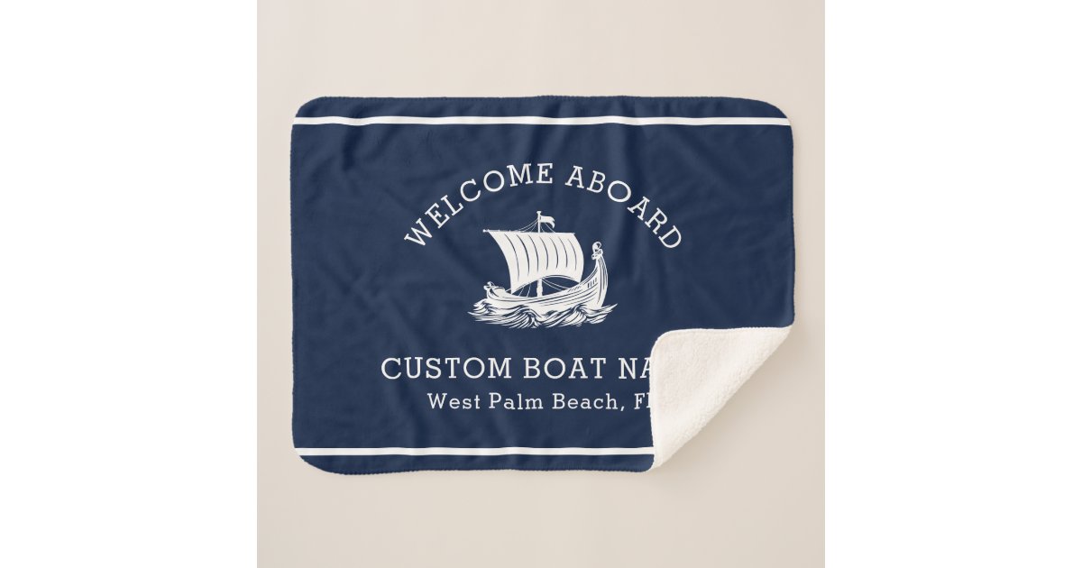 Modern Nautical Custom Boat Name & Ship Logo Sherpa Blanket | Zazzle
