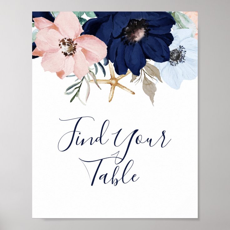 Modern Nautical | Floral Find Your Table Sign | Zazzle