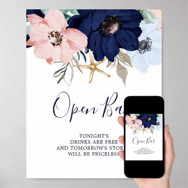 Modern Nautical | Floral Open Bar Sign | Zazzle