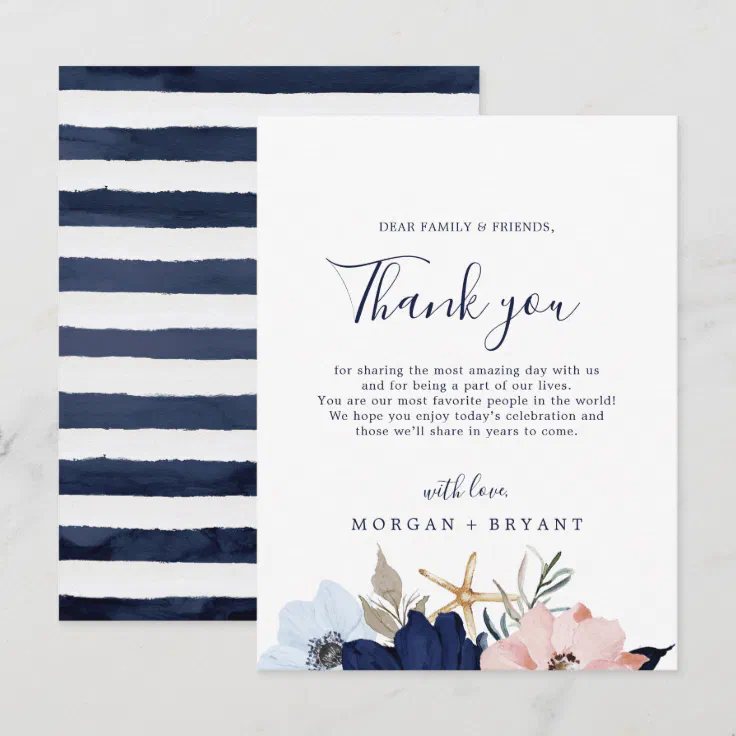 Modern Nautical | Floral Thank You Reception Card | Zazzle