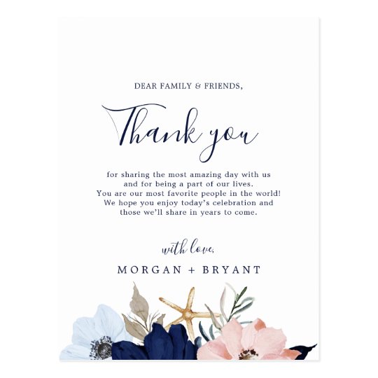 Modern Nautical | Floral Thank You Reception Card | Zazzle.com