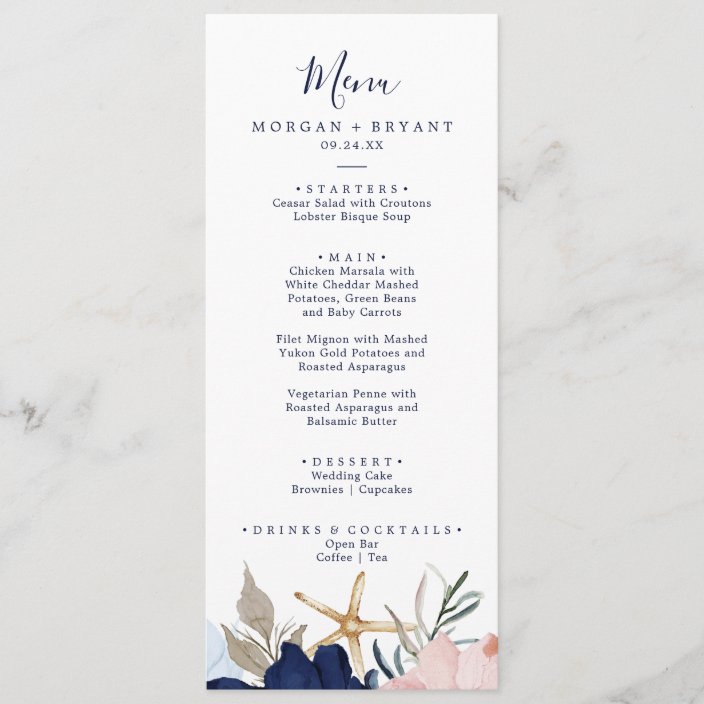 Modern Nautical | Floral Wedding Dinner Menu | Zazzle.com