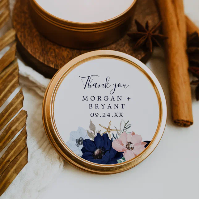 Modern Nautical | Floral Wedding Favor Sticker | Zazzle
