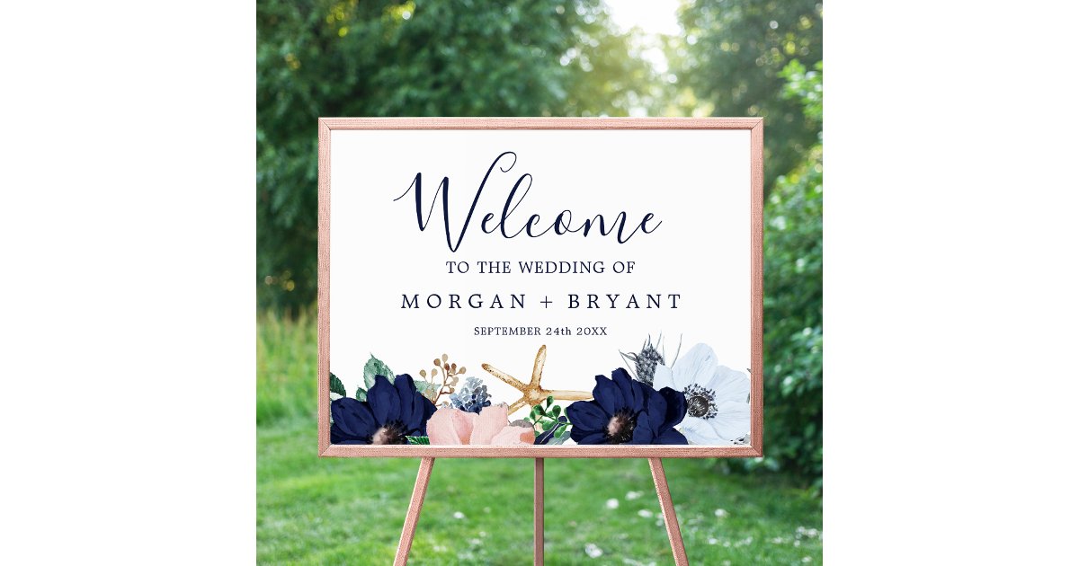 Modern Nautical | Floral Wedding Large Welcome Poster | Zazzle