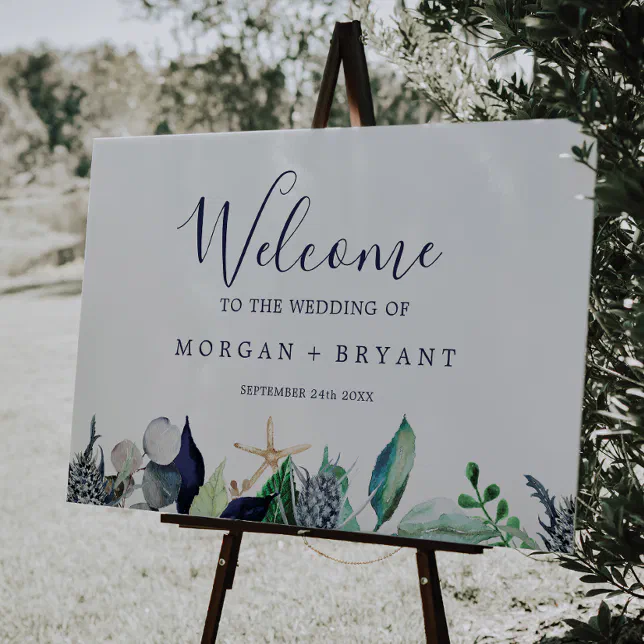 Modern Nautical | Greenery Large Wedding Welcome Foam Board | Zazzle