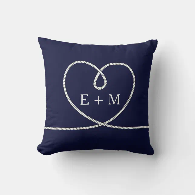 Modern Nautical Heart Rope Monogram Decorative Throw Pillow | Zazzle