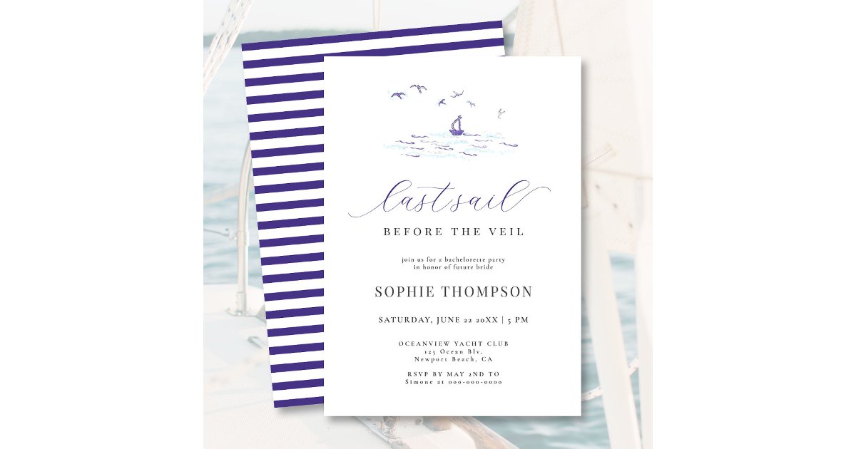 Modern Nautical Last Sail Boat Bachelorette Party Invitation | Zazzle