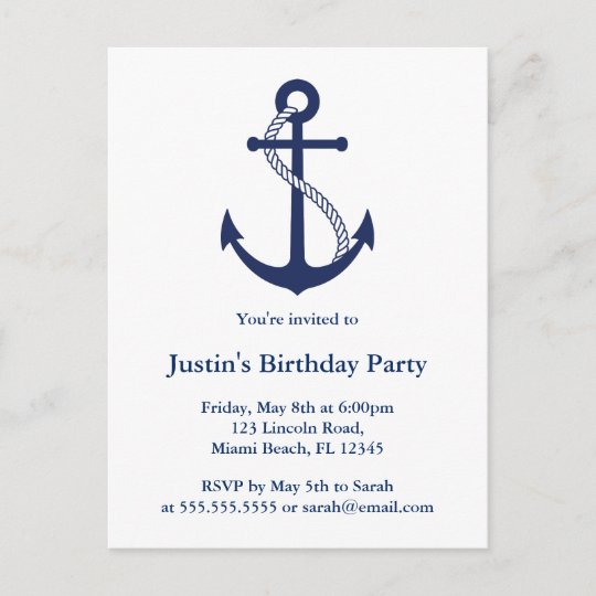 Modern Nautical Navy Blue Anchor invitations | Zazzle.com