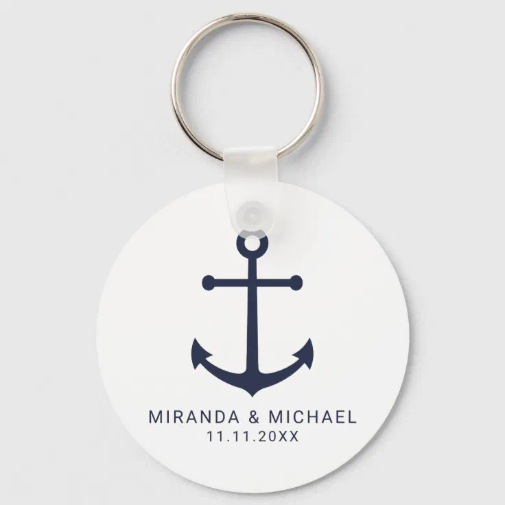 Modern Nautical Navy Blue Anchor Wedding Favor Keychain | Zazzle