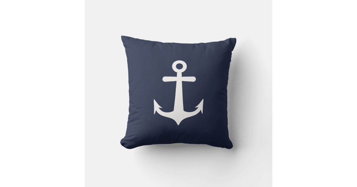 Modern Nautical Navy Blue White Anchor Throw Pillow | Zazzle