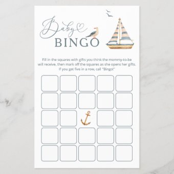 Modern Nautical Sailboat Baby Shower Game BINGO Flyer | Zazzle