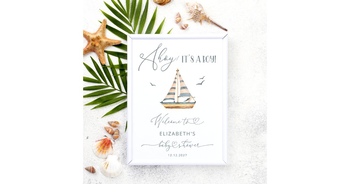 Modern Nautical Sailboat Baby Shower Welcome Poster | Zazzle