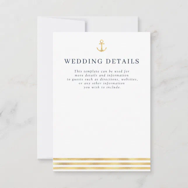 modern nautical sea wedding details card | Zazzle