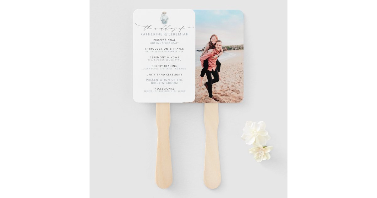 Modern Nautical Seashell Photo Wedding Program Hand Fan | Zazzle