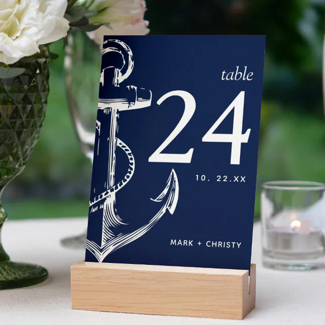 Modern Nautical Sketch Anchor Navy Table Number | Zazzle
