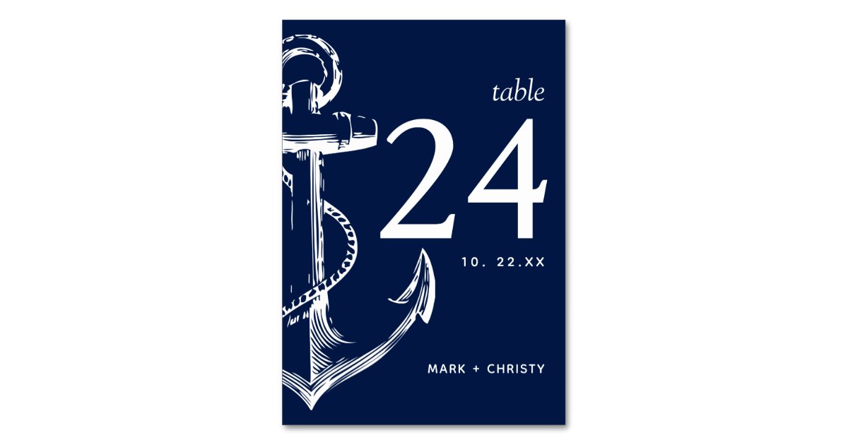 Modern Nautical Sketch Anchor Navy Table Number | Zazzle