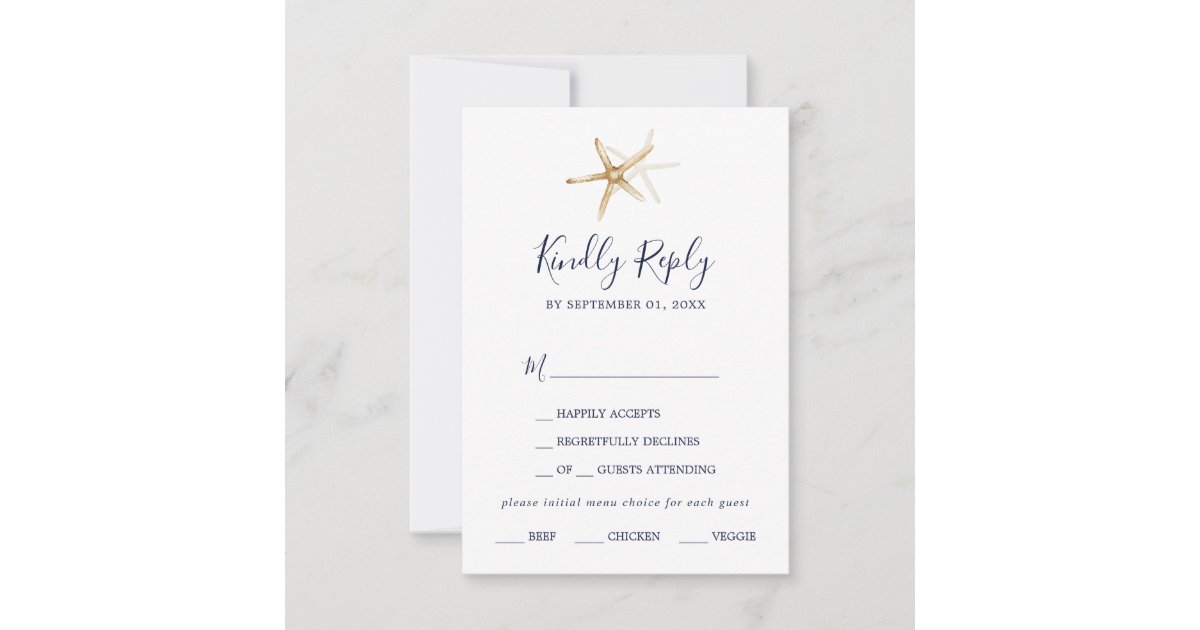 Modern Nautical | Starfish Menu Choice RSVP Card | Zazzle