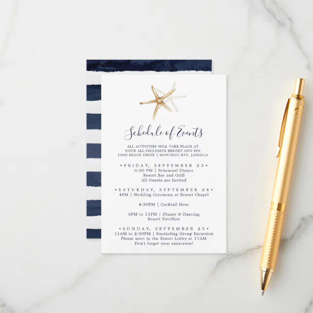 Modern Nautical Starfish Schedule of Events Enclosure Card | Zazzle