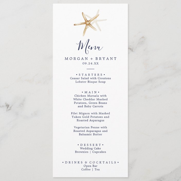 Modern Nautical | Starfish Wedding Dinner Menu | Zazzle.com