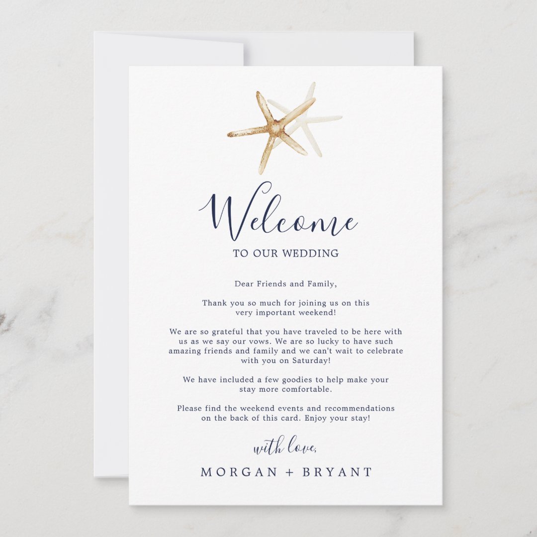 Modern Nautical Starfish Welcome Letter Itinerary | Zazzle