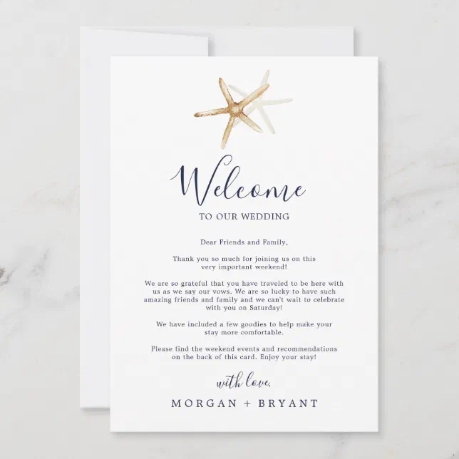 Modern Nautical Starfish Welcome Letter Itinerary | Zazzle