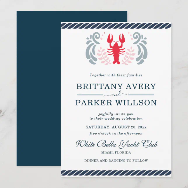 Modern Nautical Wedding Crab Invitation | Zazzle