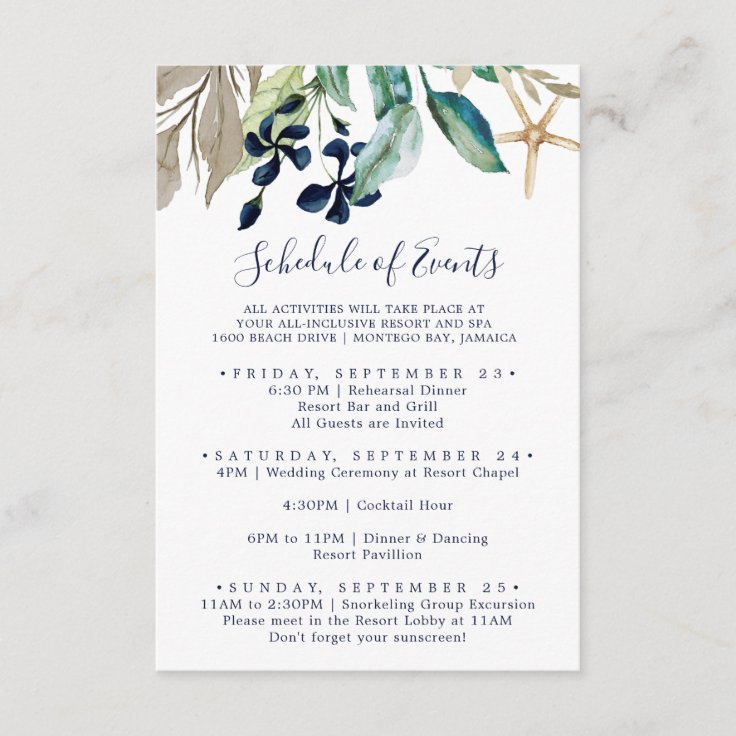 Modern Nautical Wedding Weekend Schedule of Events Enclosure Card | Zazzle