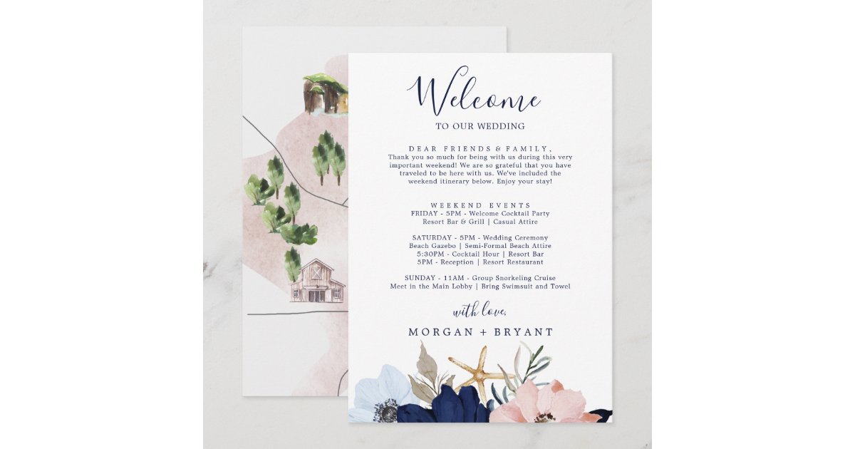 Modern Nautical Welcome Letter Itinerary & Map | Zazzle