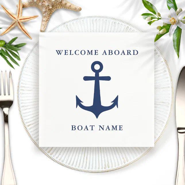 Modern Nautical White Navy Blue Anchor Boat Napkins | Zazzle