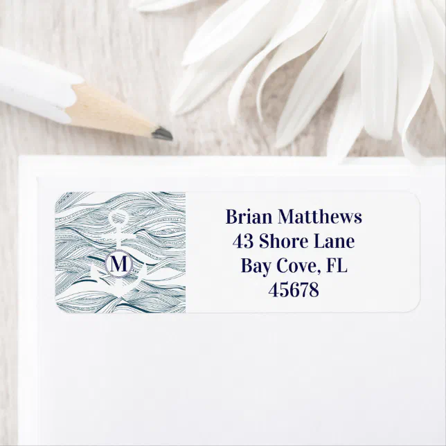 Modern Navy and White Nautical Monogram Address Label | Zazzle