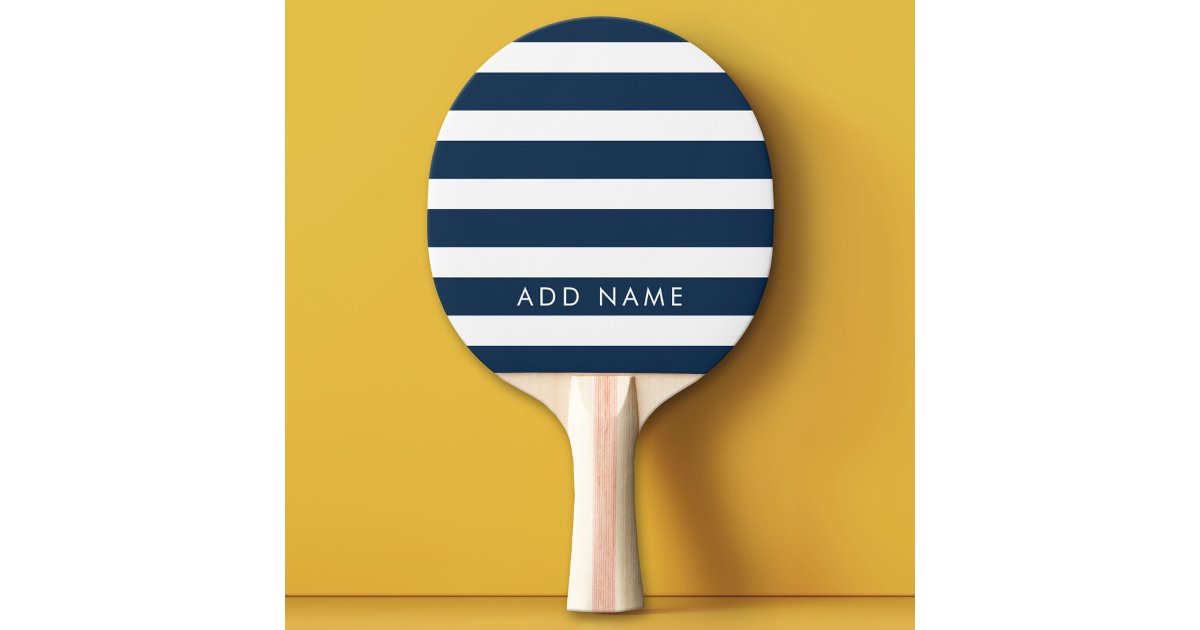 Modern Navy and White Striped Pattern Custom Name Ping Pong Paddle | Zazzle
